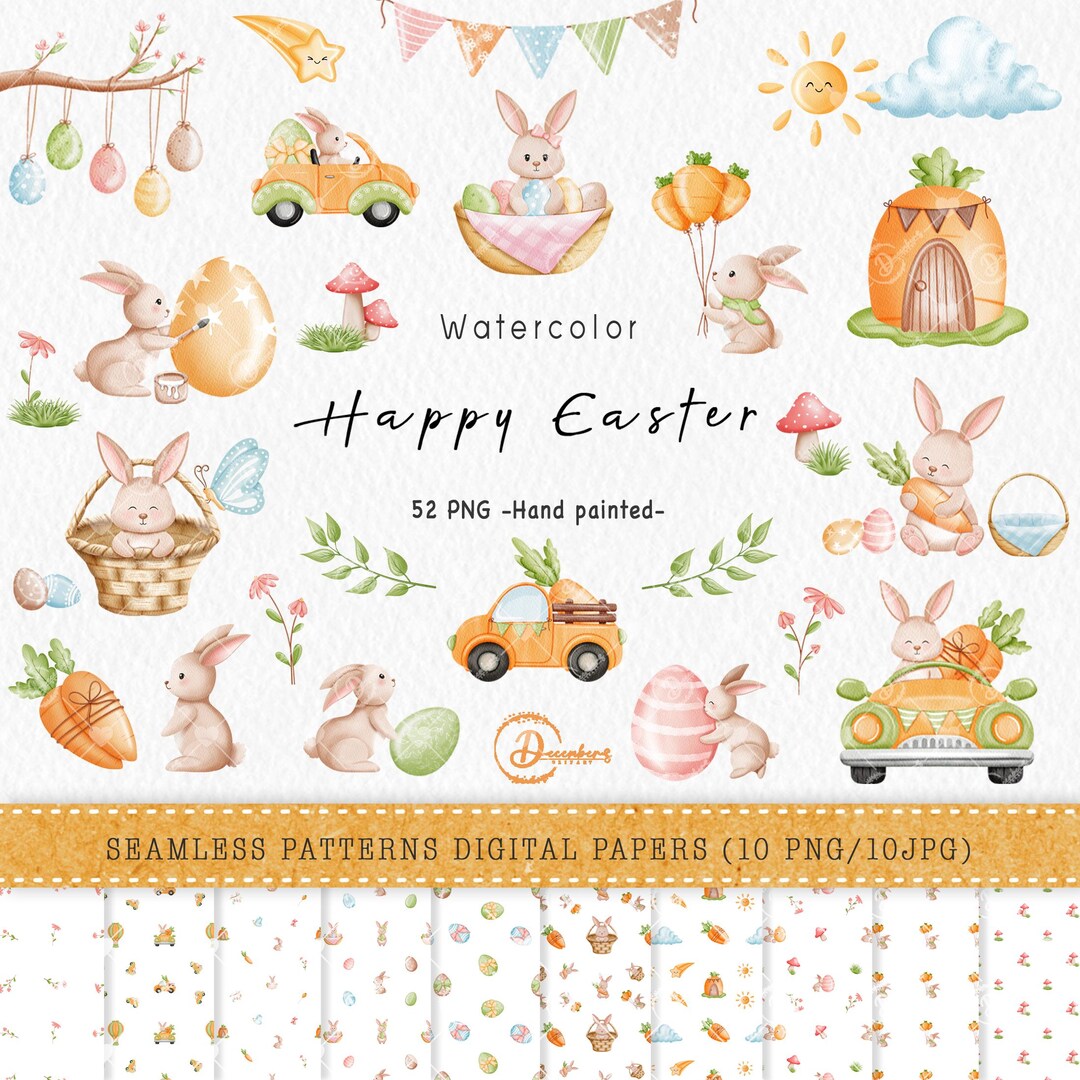 Watercolor Easter Bunnies Clipart, Easter Bunny, Bunny Png, Happy ...