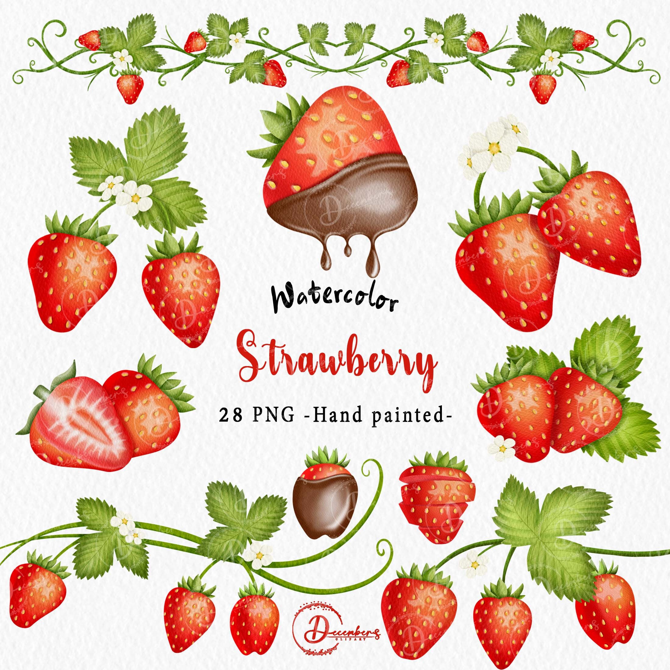 Watercolor Strawberry Clipart, Chocolate Covered Strawberry, Strawberry ...