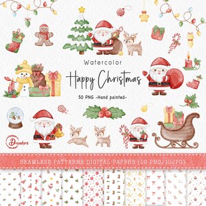 Watercolor Christmas Clipart, Christmas Clipart, Santa Claus Clipart ...