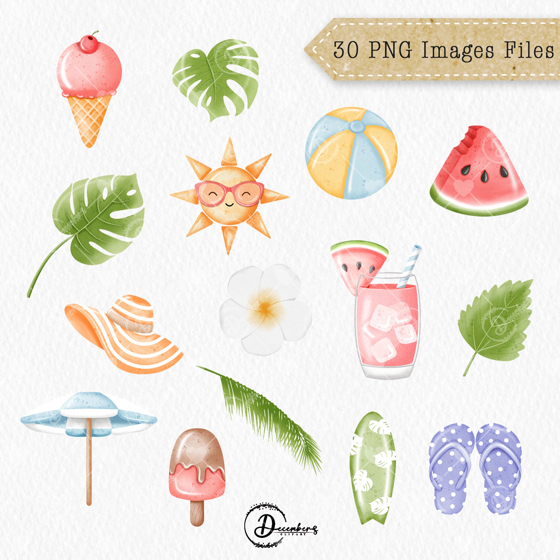 Summer Clipart, Watercolor Summer Clipart, Beach Clipart, Holiday ...