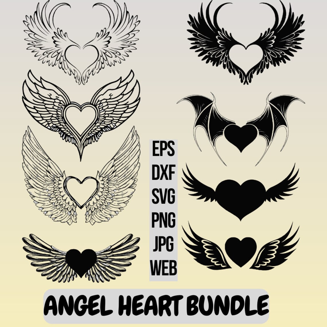 Angel Heart Svg / Love Wing / Swings With Halo / Angel Heart Bundle ...
