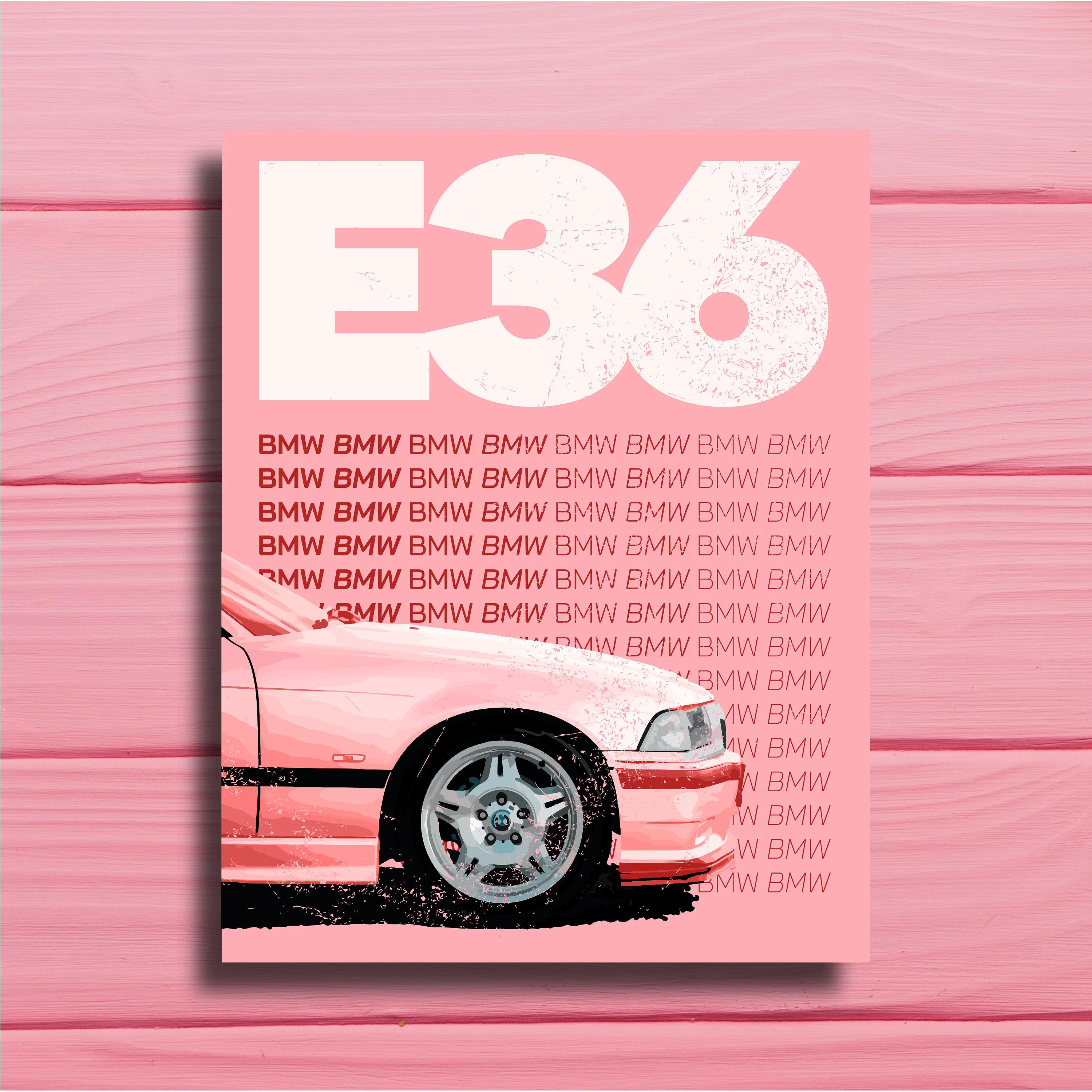 E36 Digital Art Pink BMW BMW Wall Art E36 Wall Art BMW Digital Digital ...