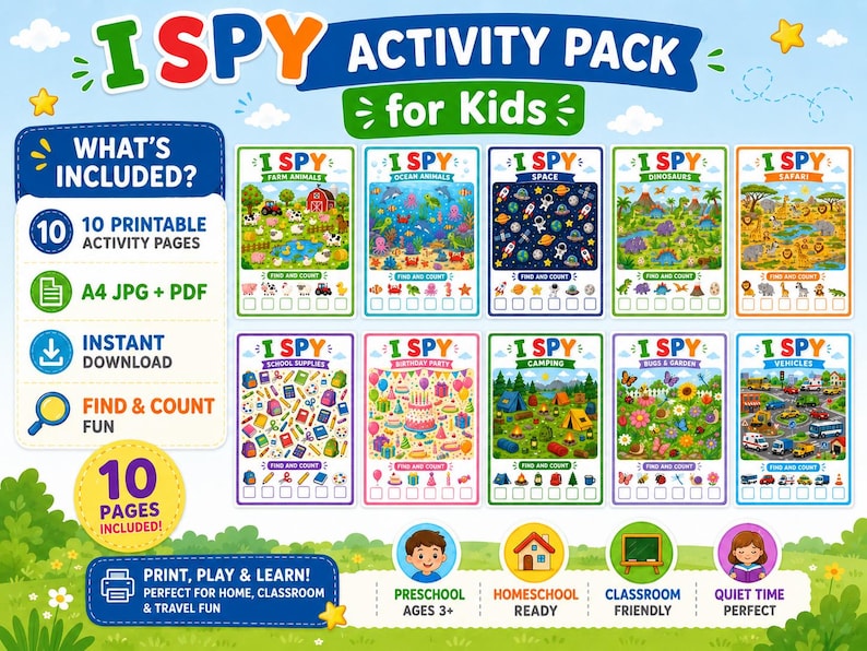 I Spy Activity Pack, Preschool Learning Game, Search Find Worksheets ...