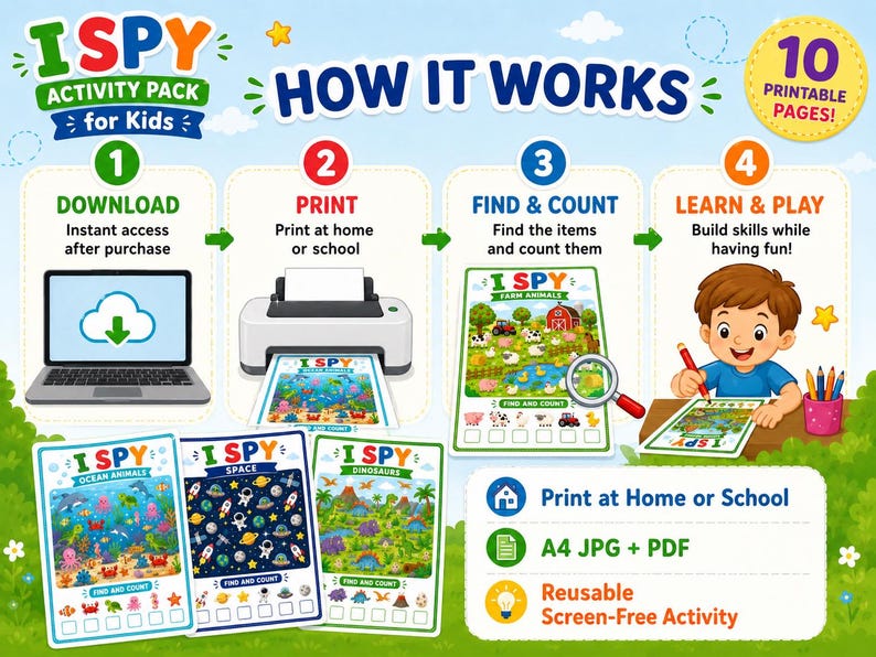 I Spy Activity Pack, Preschool Learning Game, Search Find Worksheets ...