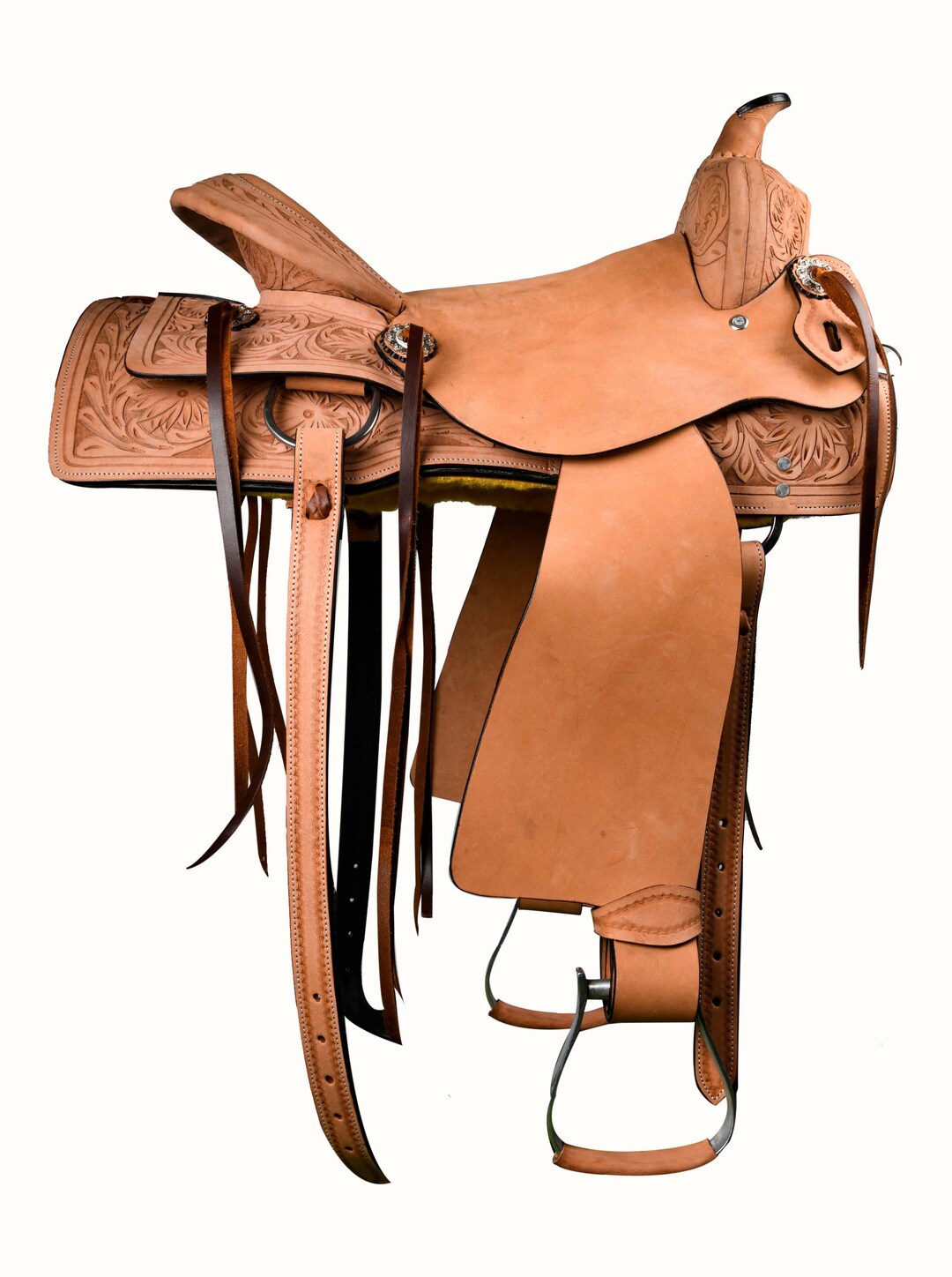 Hulara Western Saddle Tooled Genuine Leather Horse Saddle Carved Comfy ...