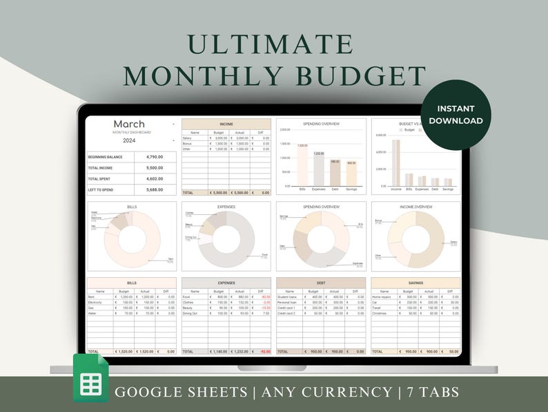 Monthly Budget Spreadsheet: Ultimate Google Sheets Budget Template ...