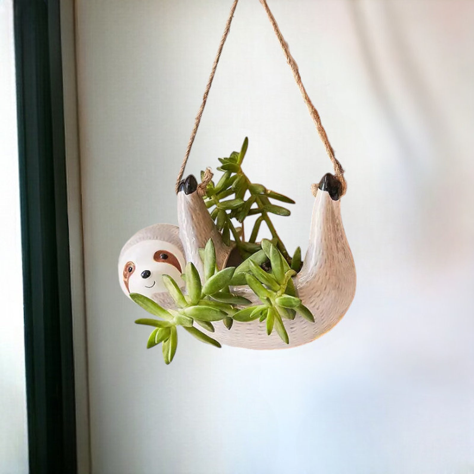 Hanging Ceramic Sloth Planter Pot, Swinging Flower Pot, Ceramic Planter ...