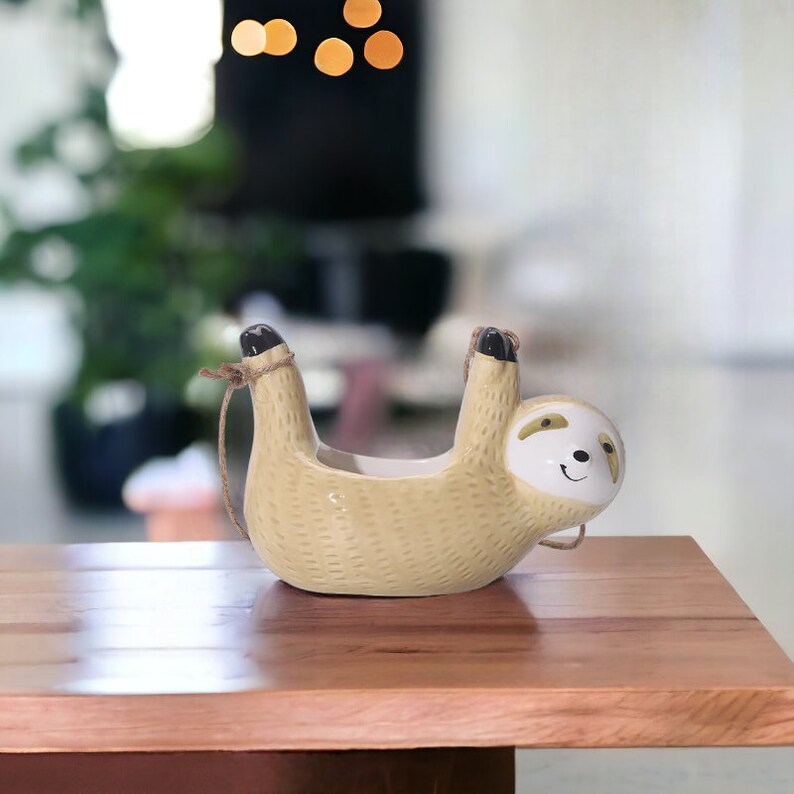 Hanging Ceramic Sloth Planter Pot, Swinging Flower Pot, Ceramic Planter ...