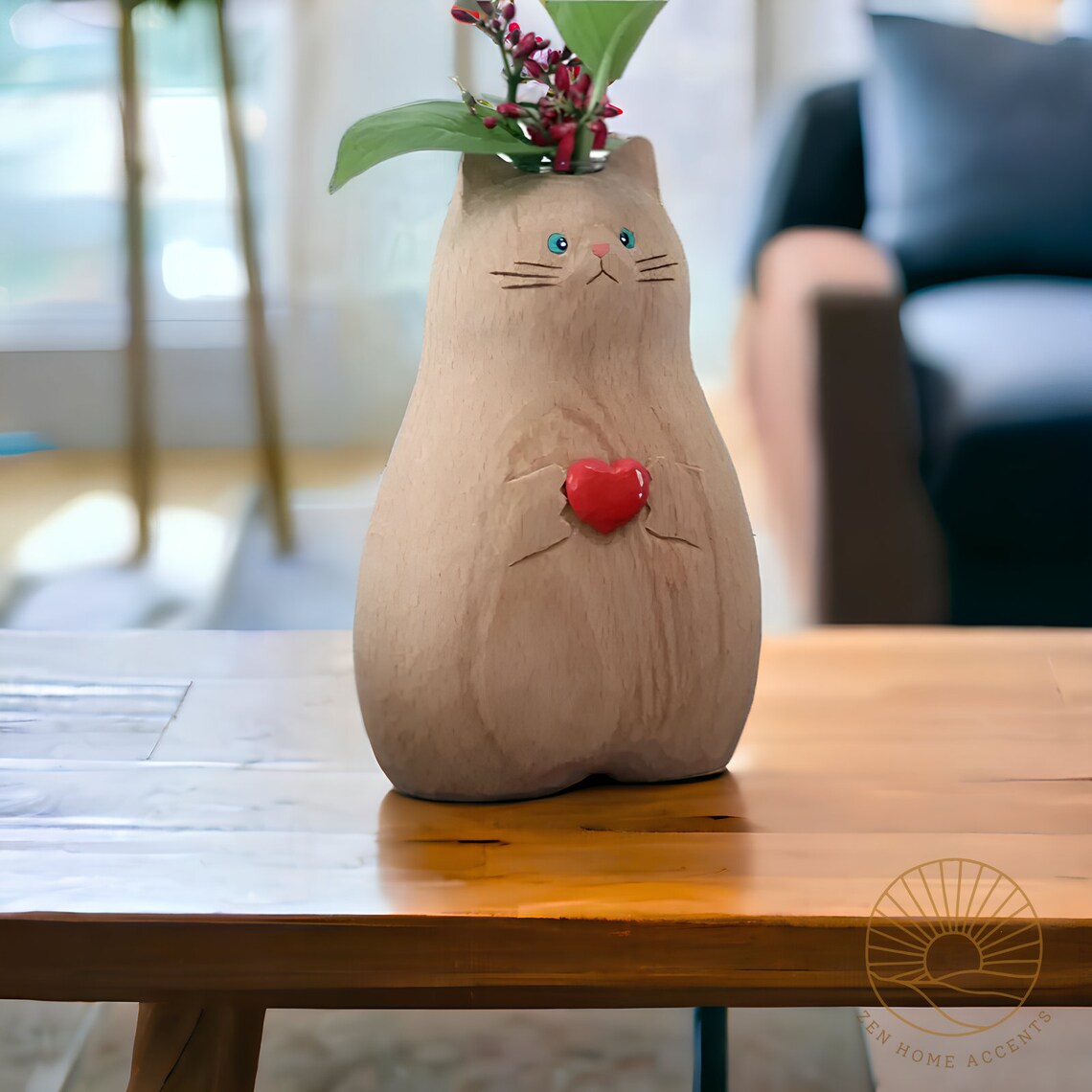 Cute Handmade Wooden Cat Vase, Unique Cat Flower Vase, Cat Plant Pot ...
