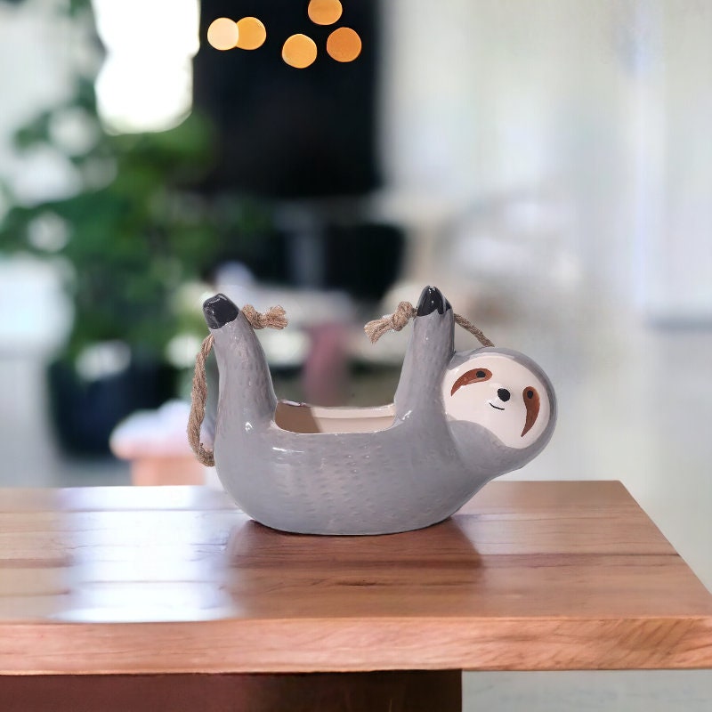 Hanging Ceramic Sloth Planter Pot, Swinging Flower Pot, Ceramic Planter ...