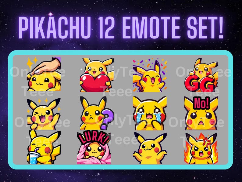 Pikachu 12 Emote Set! Premade Set of Pikachu Emotes for Use With Twitch ...