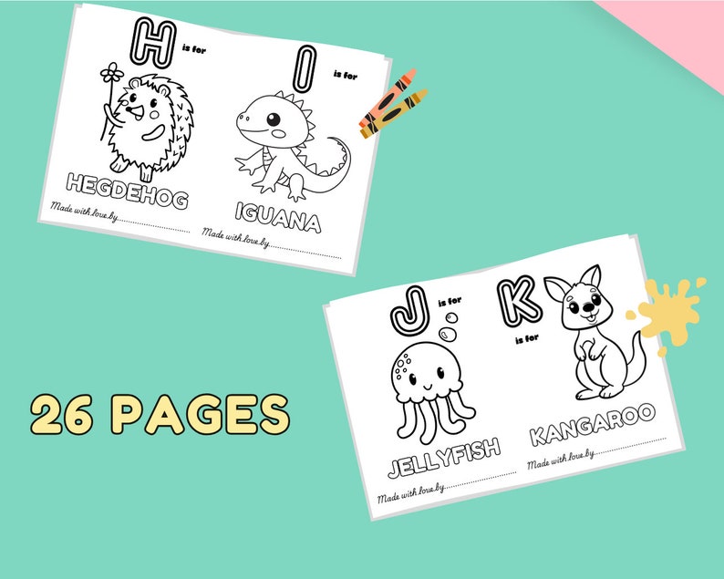 ABC Coloring Book Printable, Alphabet Book, Kids Coloring Book Animals ...