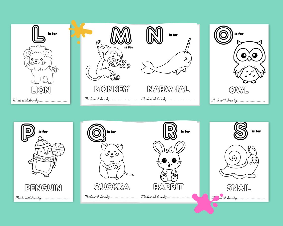 ABC Coloring Book Printable, Alphabet Book, Kids Coloring Book Animals ...