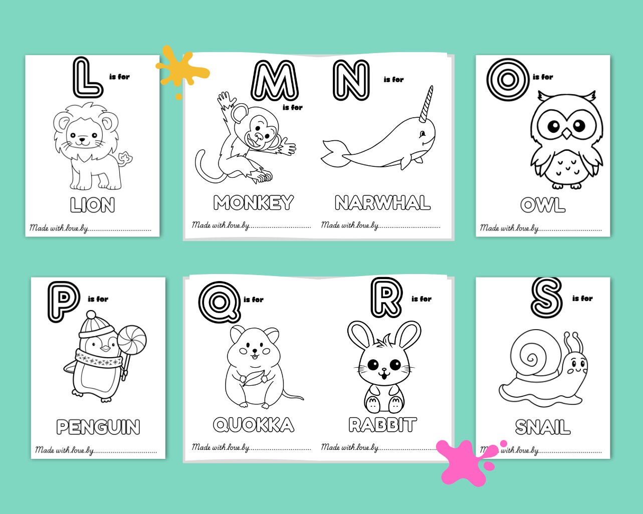 ABC Coloring Book Printable, Alphabet Book, Kids Coloring Book Animals ...