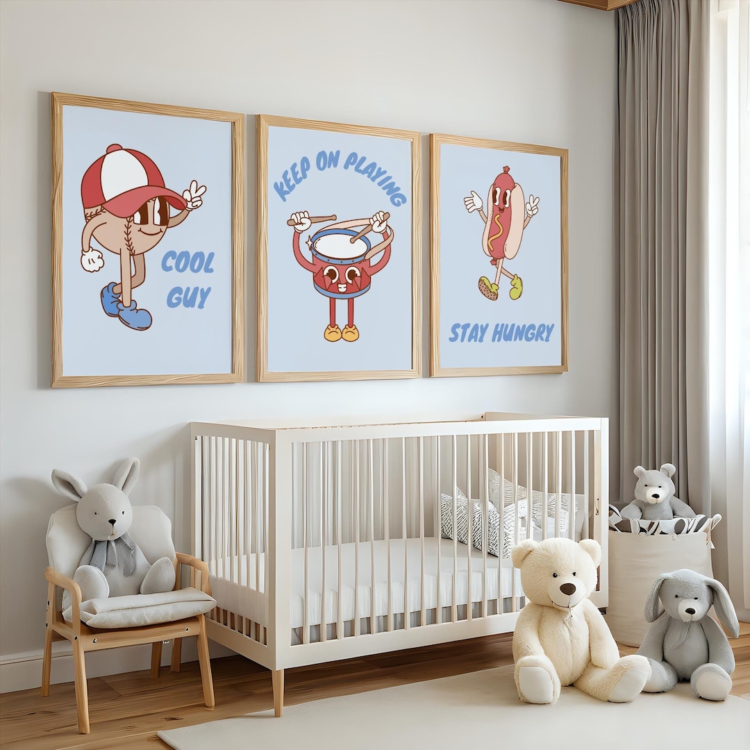 Boys Room Cool Funky Posters, Retro Style Cool Guy Prints - Set of 3 ...
