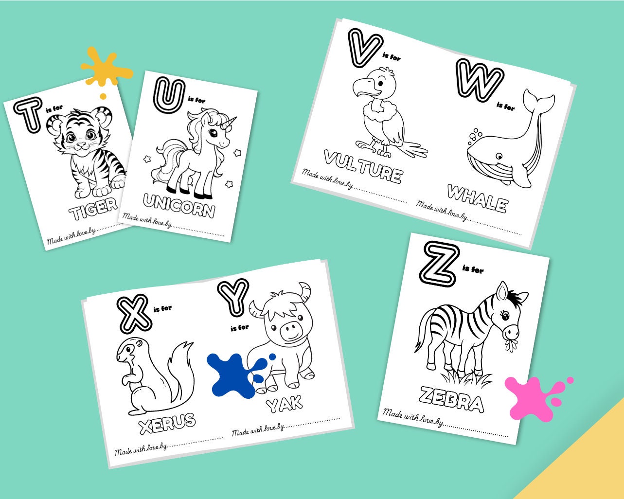 ABC Coloring Book Printable, Alphabet Book, Kids Coloring Book Animals ...