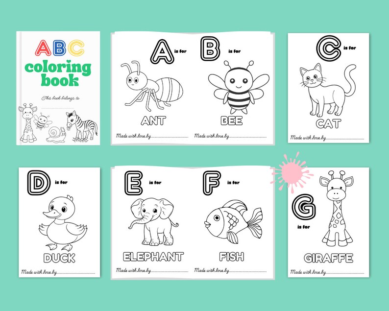 ABC Coloring Book Printable, Alphabet Book, Kids Coloring Book Animals ...