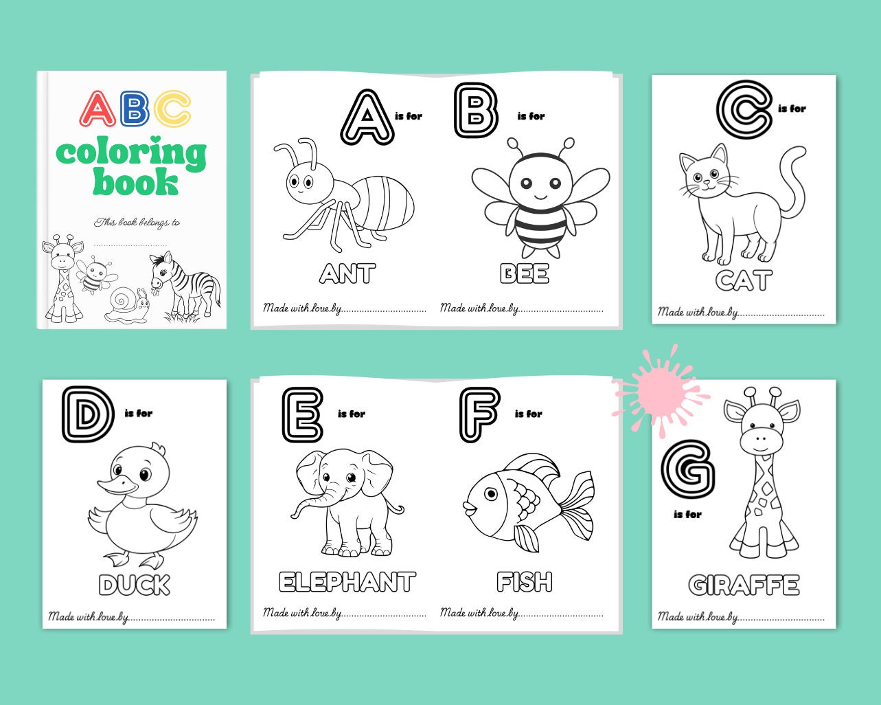 ABC Coloring Book Printable, Alphabet Book, Kids Coloring Book Animals ...