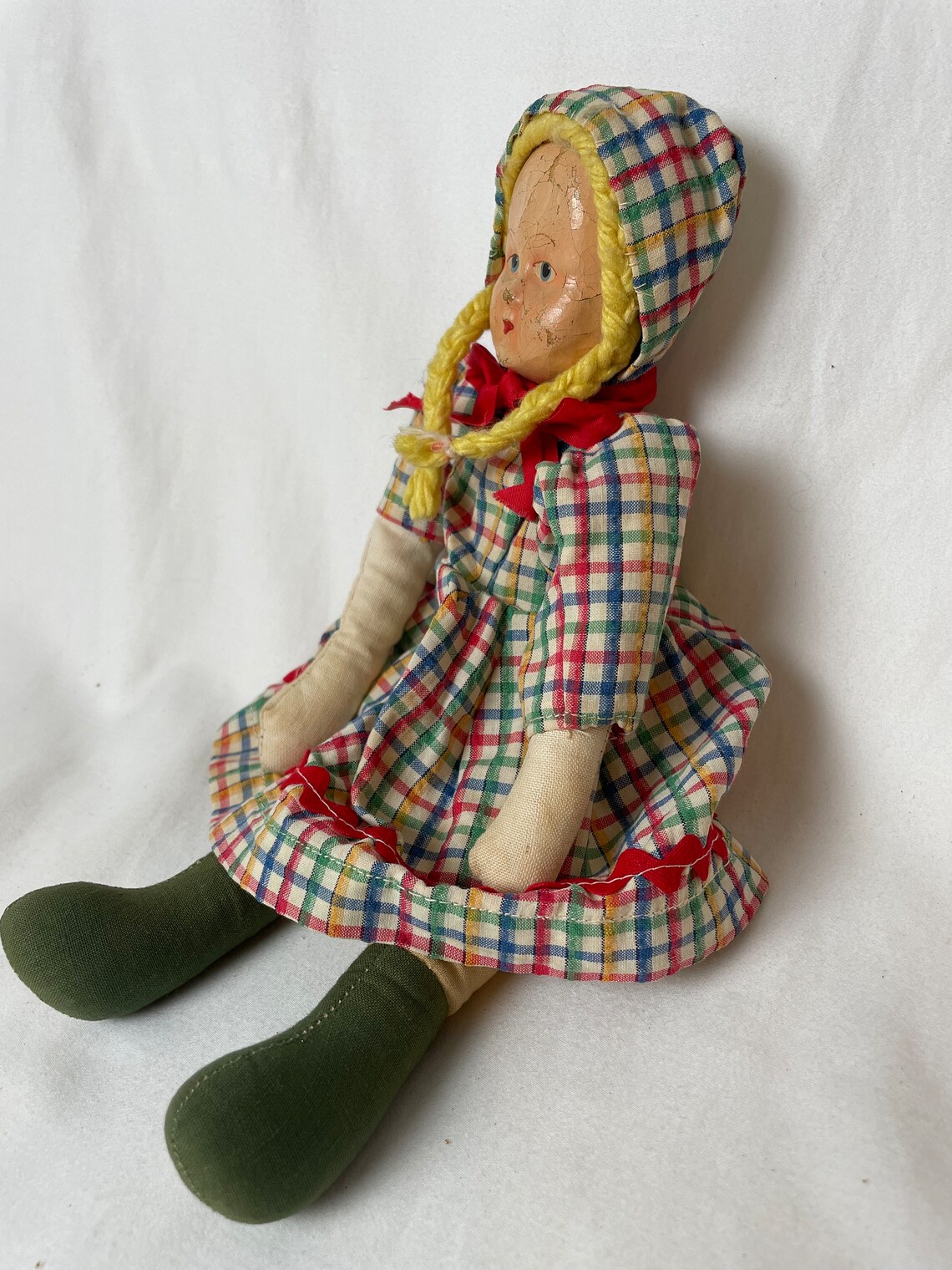 Antique heidi Doll Cloth Body, Original Plaid Dress, 11 Tall - Etsy