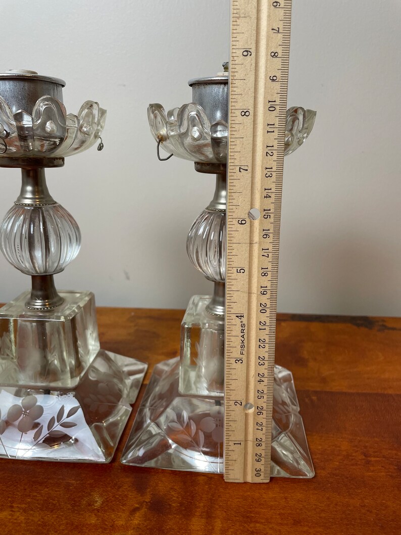1930s Vintage Etched Glass Table Lamp Bases Parts, Repurpose - Etsy