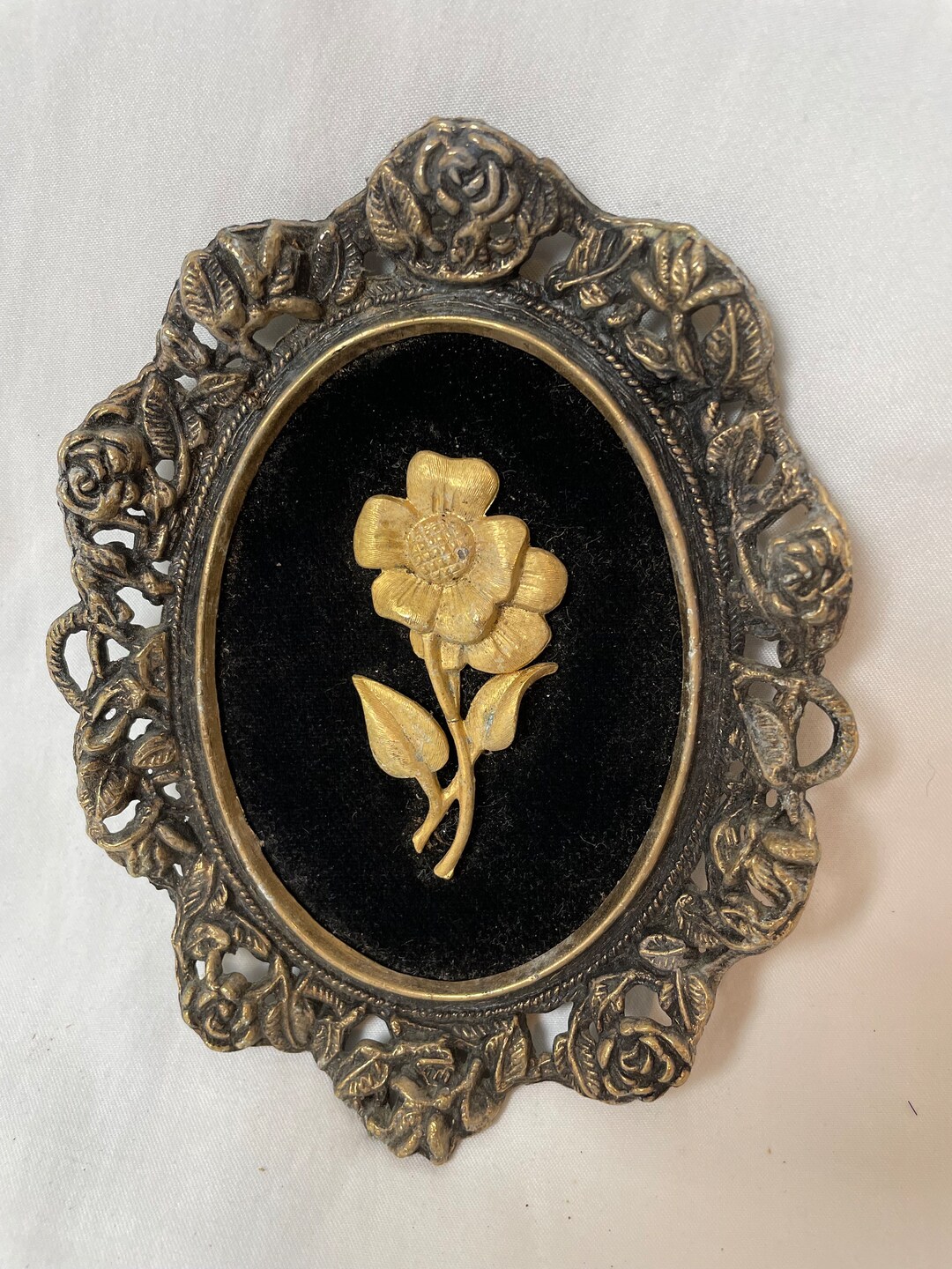 Ornate Iron Metal Frame With Gold Metal Flower on Black Velvet - Etsy