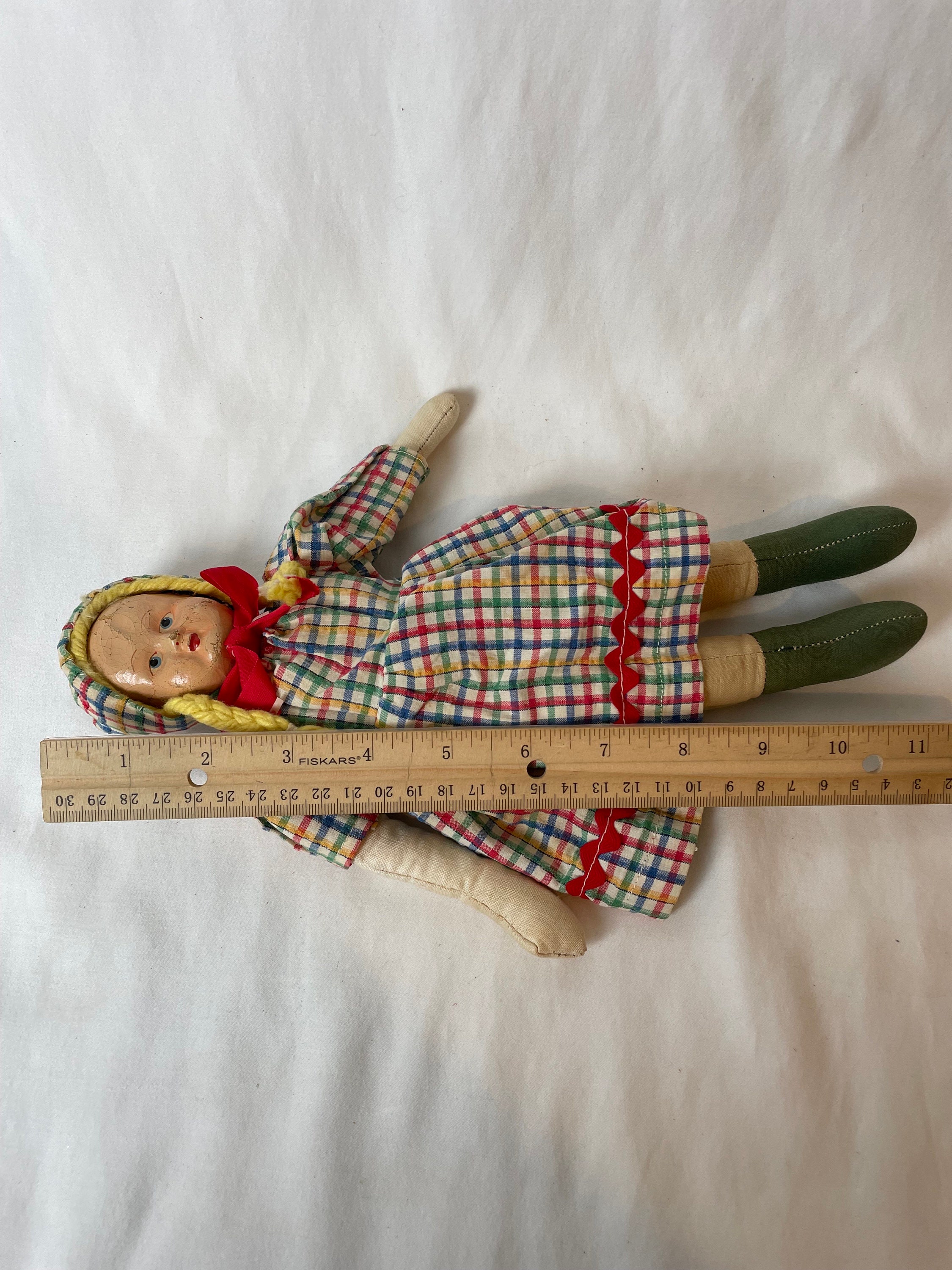 Antique heidi Doll Cloth Body, Original Plaid Dress, 11 Tall - Etsy
