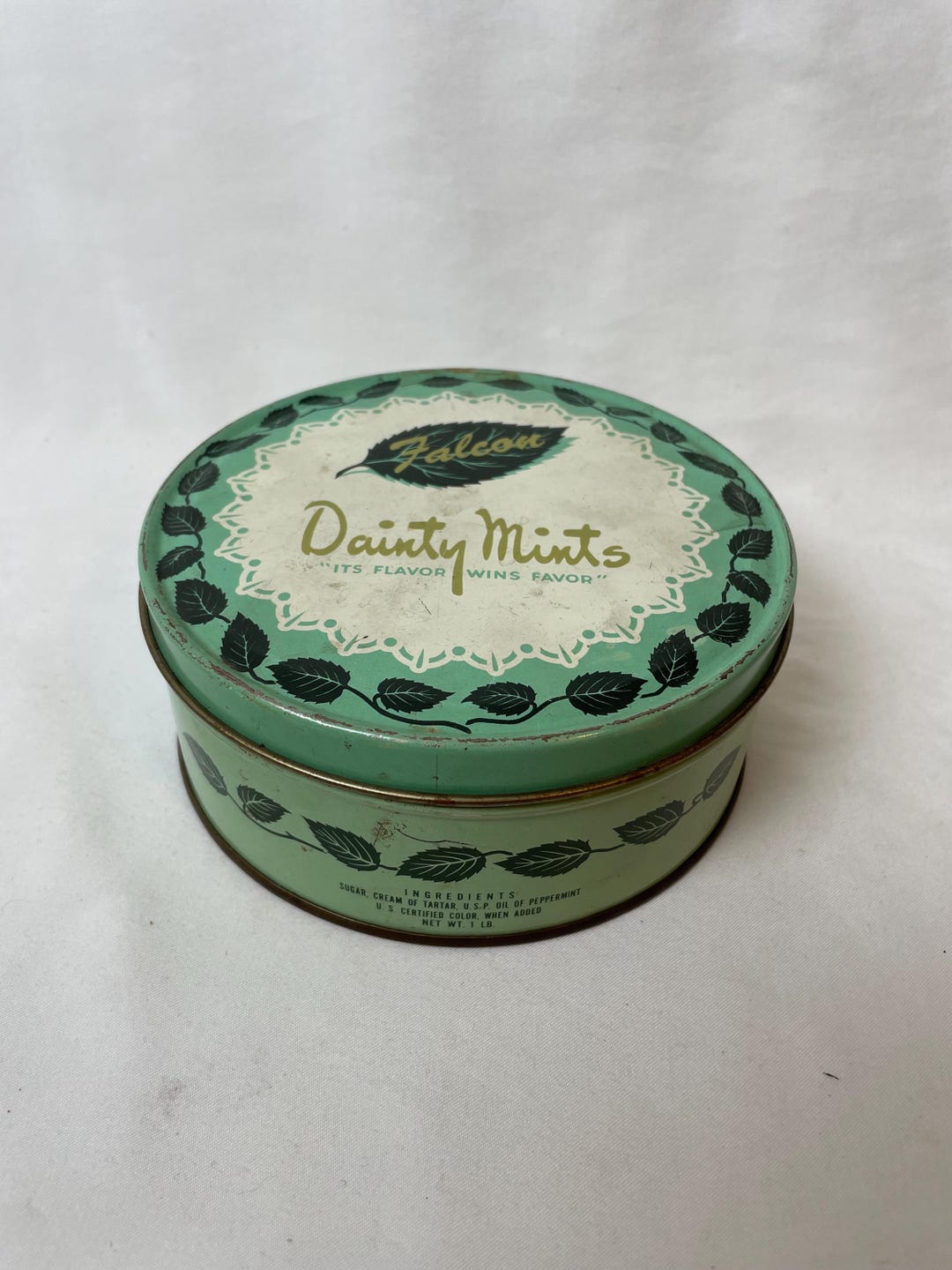 Dainty Mints Falcon Nut Candy Co., MCM 1950 6” Collectible Round Tin ...