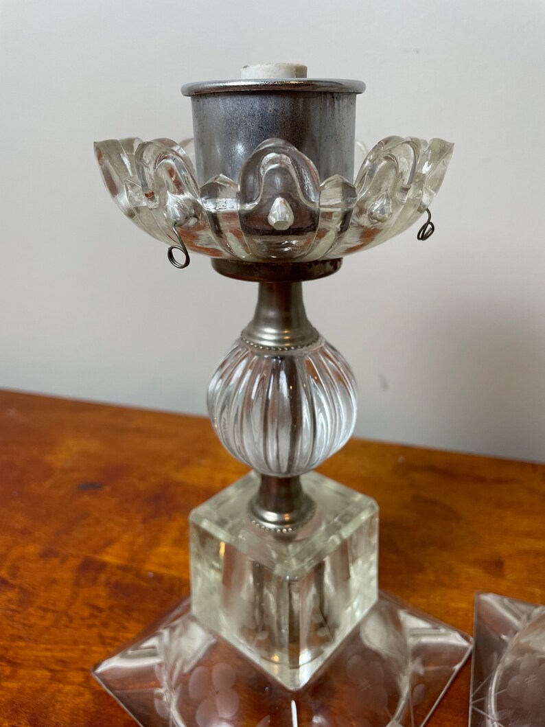 1930s Vintage Etched Glass Table Lamp Bases Parts, Repurpose - Etsy