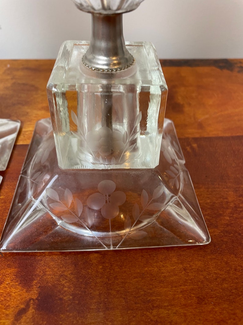 1930s Vintage Etched Glass Table Lamp Bases Parts, Repurpose - Etsy