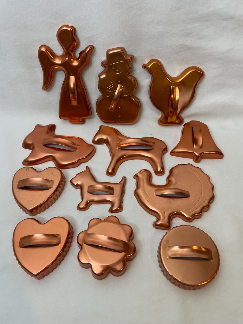 Lot of 12 Vintage Copper Aluminum Cookie Cutters Shapes, Animals, Angel ...