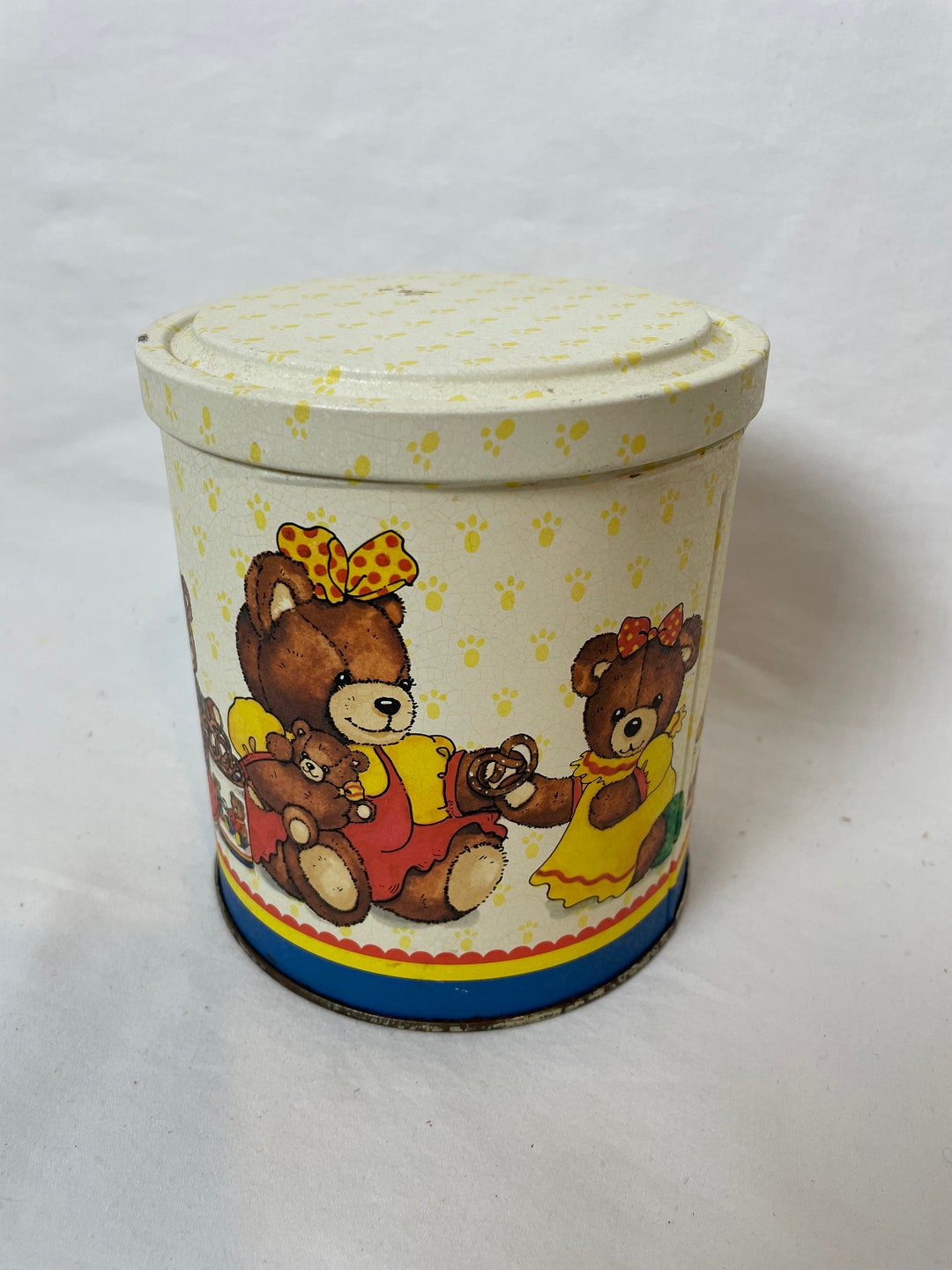 Vintage Round Teddy Bear Tin 1980s - Etsy