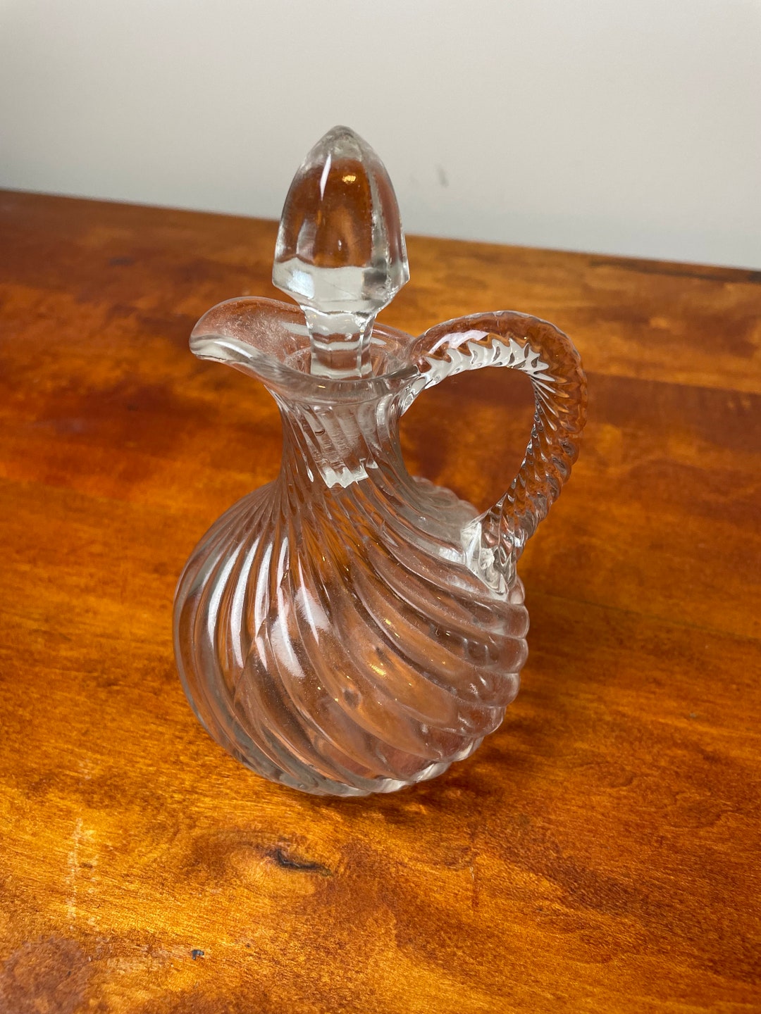 Vintage Clear Glass Cruet Bottle With Stopper and Handle - Etsy