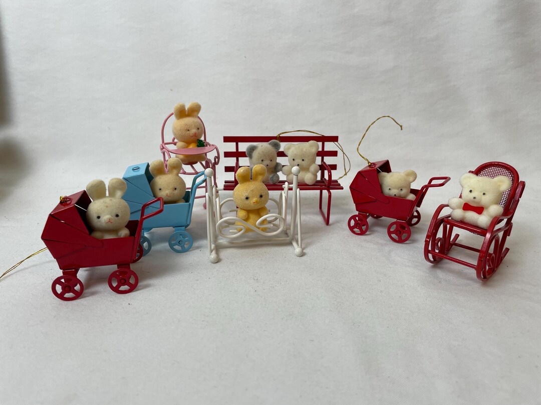 Vintage Avon Flocked Teddy Bears & Avon Flocked Bunnies, Mini Metal ...