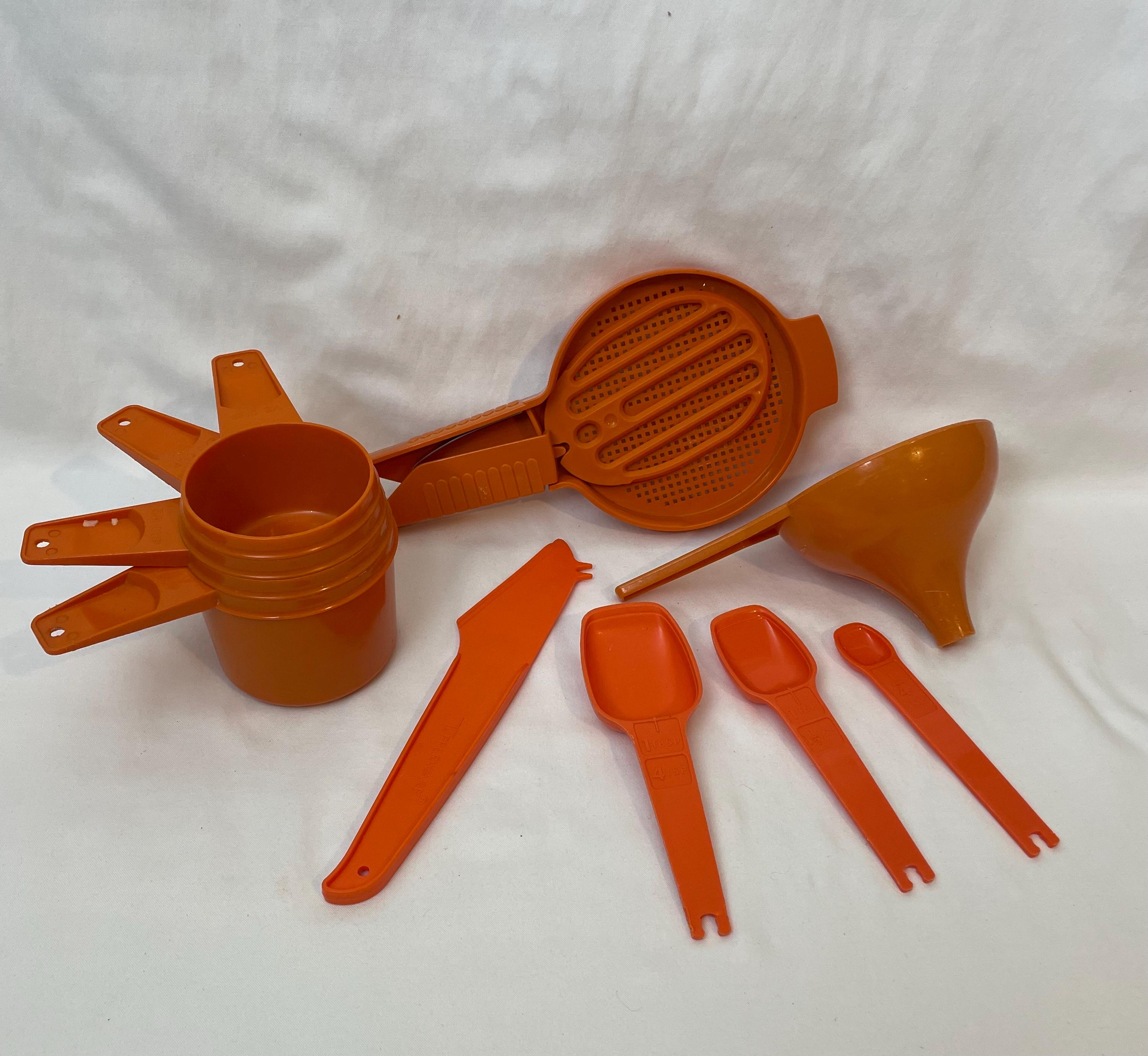 Vintage Harvest Orange Tupperware Measuring Cups, Spoons, Funnel, Flour ...