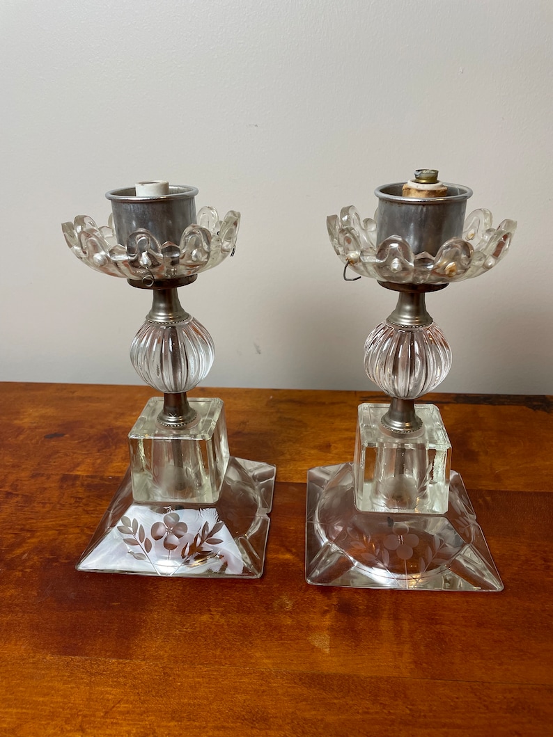 1930s Vintage Etched Glass Table Lamp Bases Parts, Repurpose - Etsy