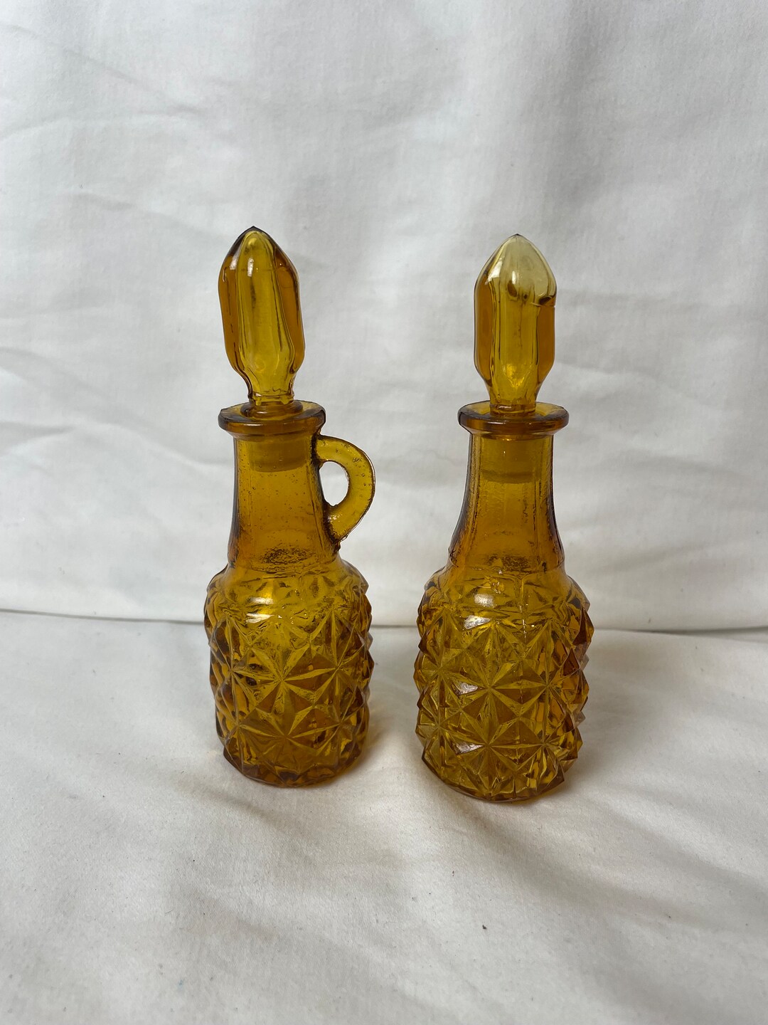Amber Cut Glass Cruet Set Vinegar Oil Bottles With Stoppers - Etsy