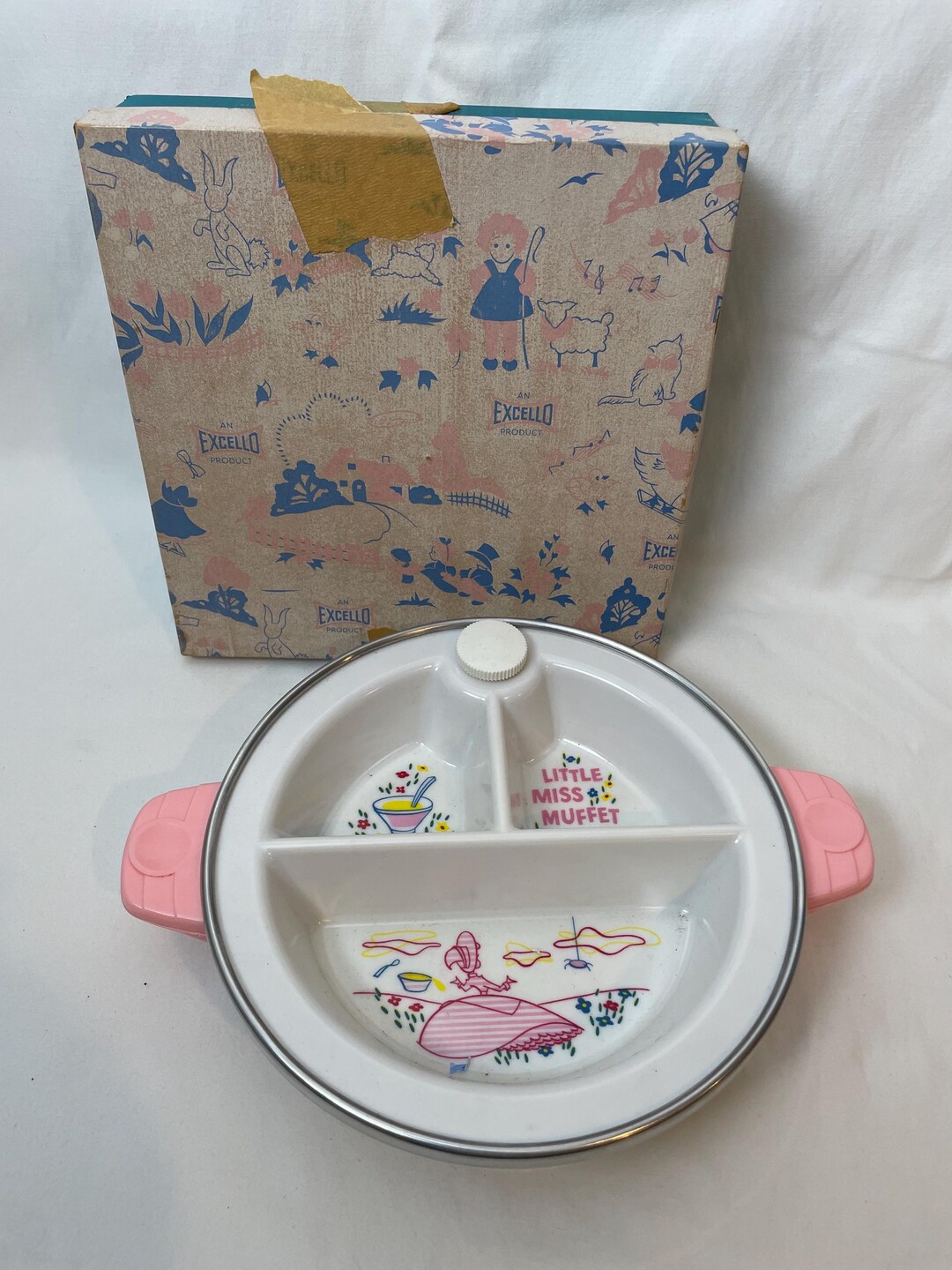 Vintage MCM Excello Little Miss Muffet Divided Baby Food Warming Plate ...