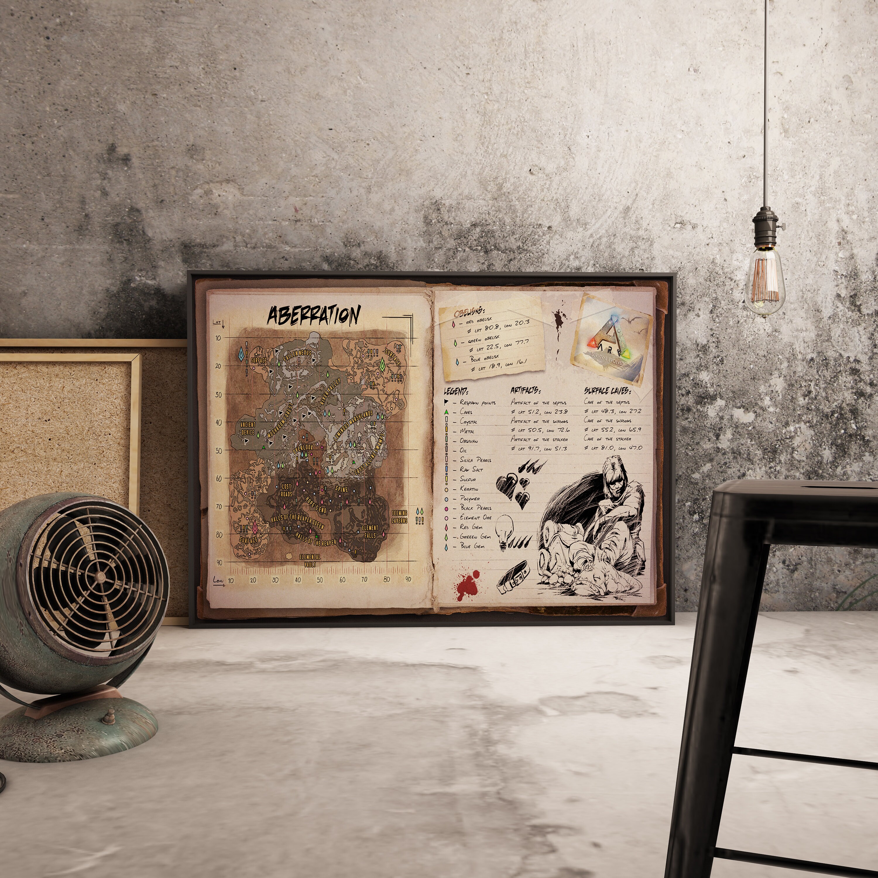 ARK: Survival Evolved Map Retro Poster - Detailed Game World Print ...