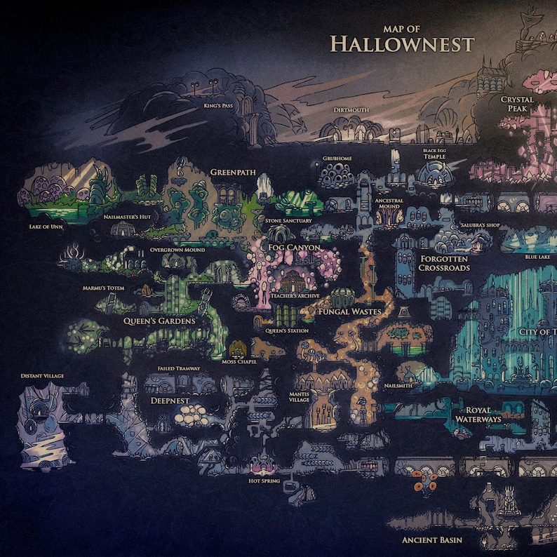 Hollow Knight Map Poster, Hollownest World Map, Kraft Paper Print ...