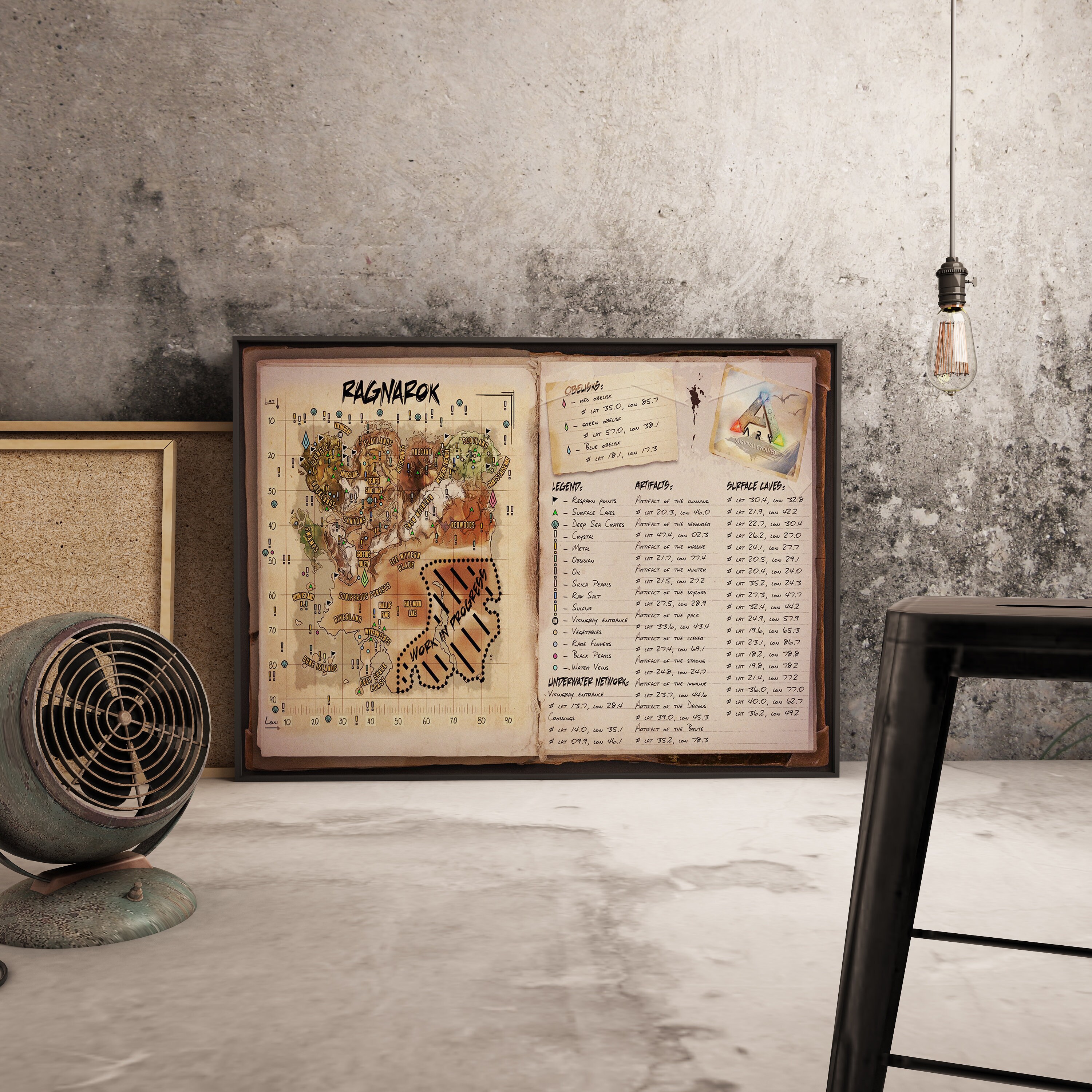 ARK: Survival Evolved Map Retro Poster Detailed Game World Print ...