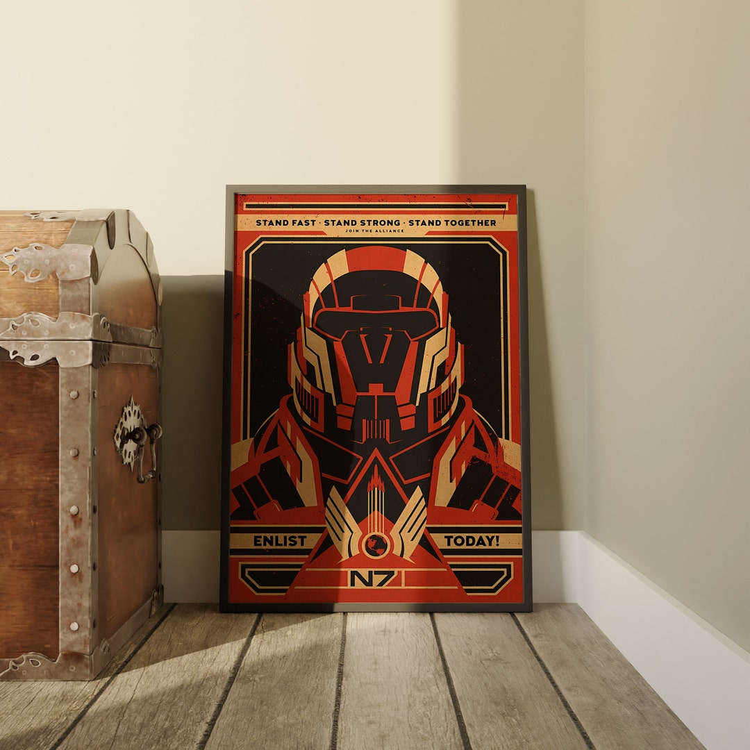 Mass Effect Poster, Kraft Paper Print, Commander Shepard & Normandy ...