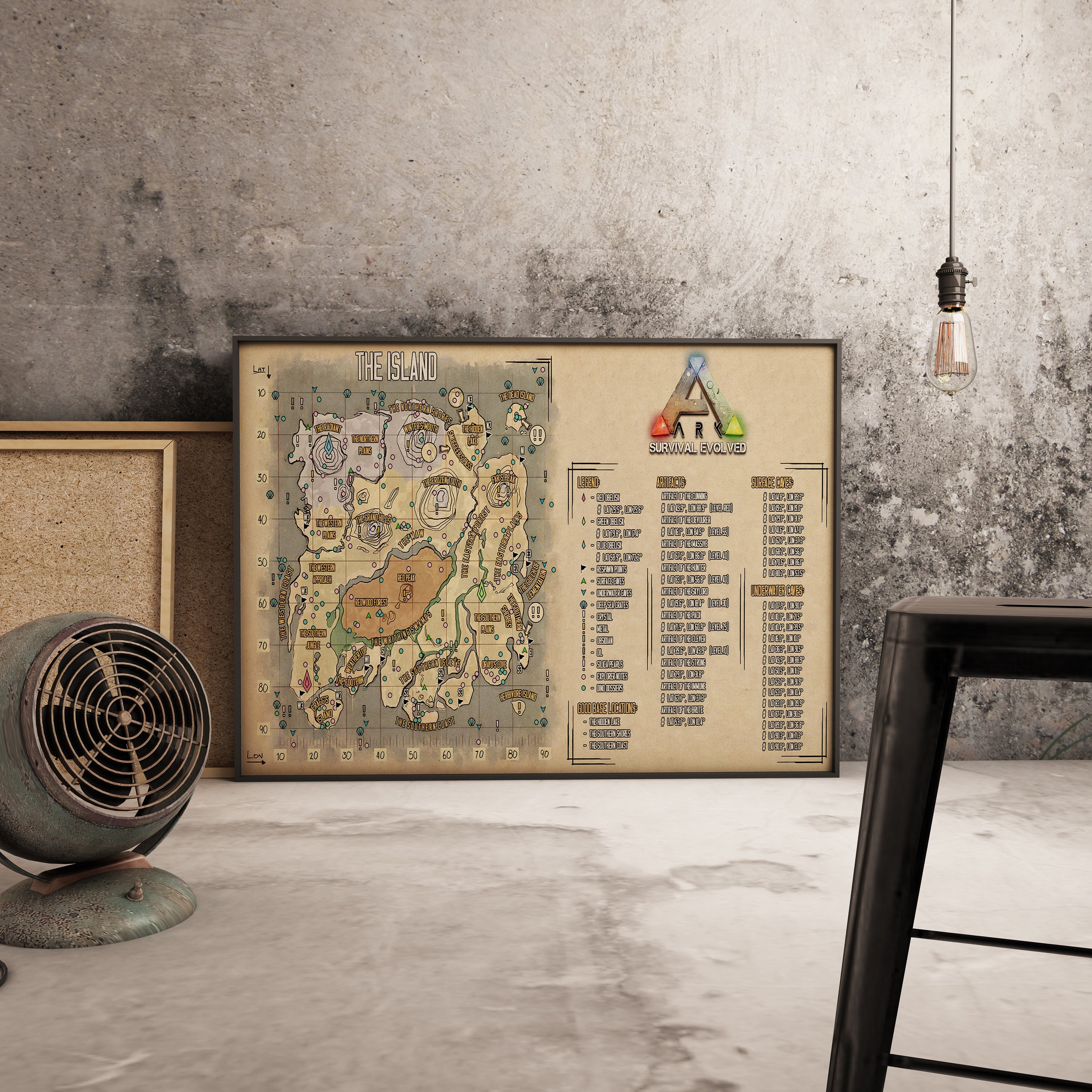 ARK: Survival Evolved Map Retro Poster Detailed Game World Print ...