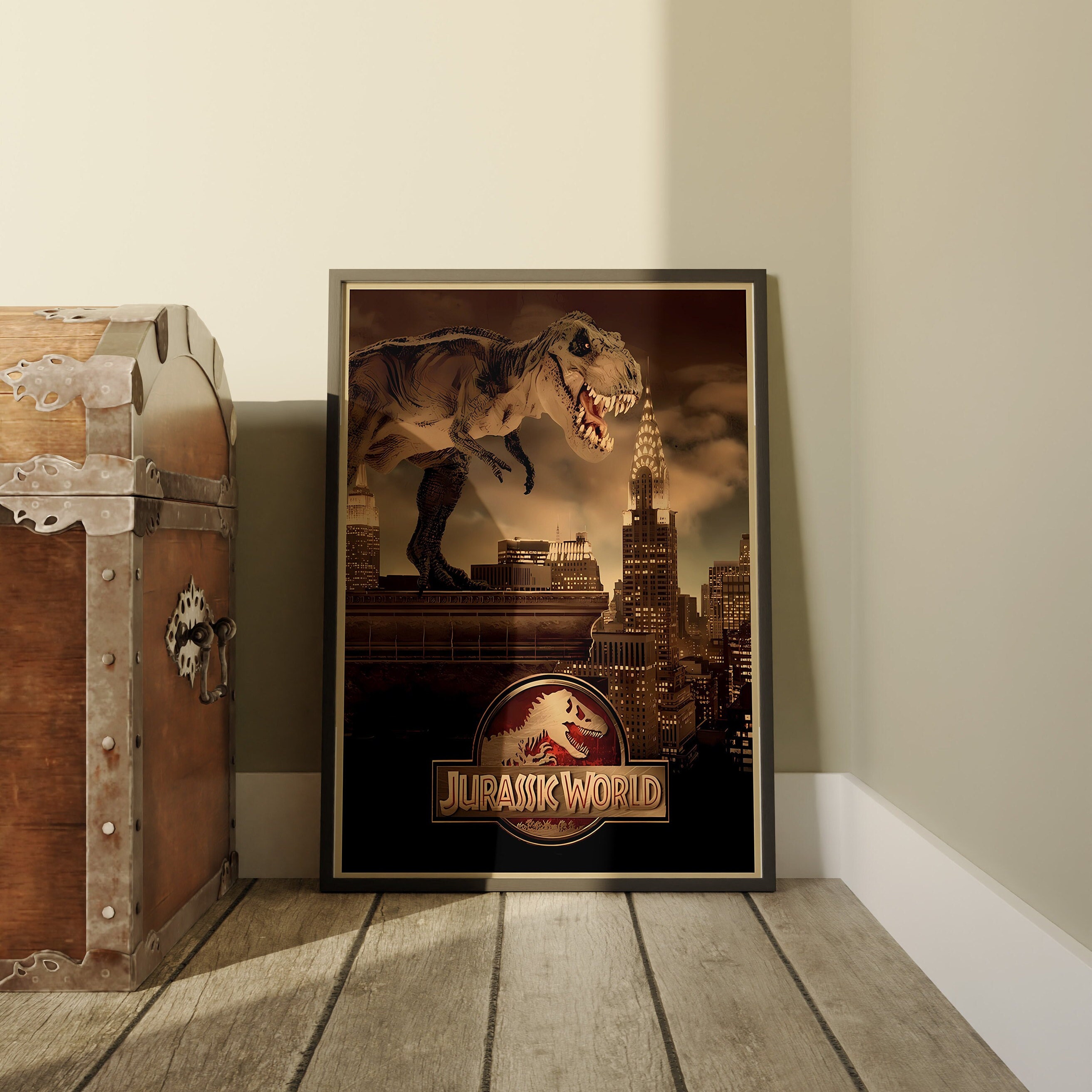 Jurassic Park Poster, Dinosaur Wall Art, Kraft Paper Print, Cult Film ...