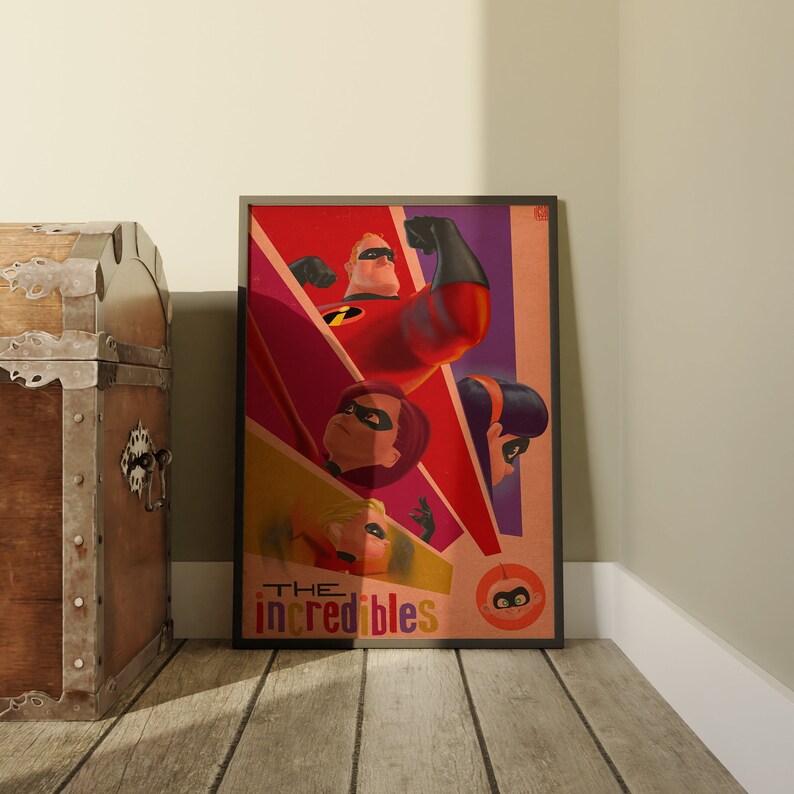 The Incredibles Movie Poster Kraft Paper Print, Classic Pixar Superhero ...