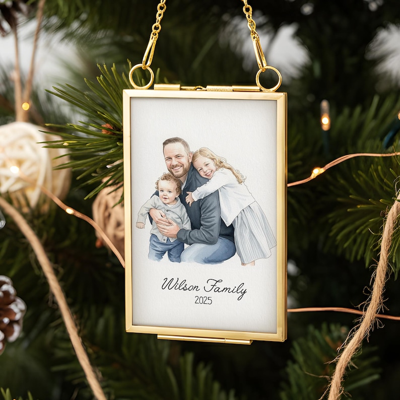 Custom Watercolor Family Portrait Frame Ornament, Unique Christmas ...