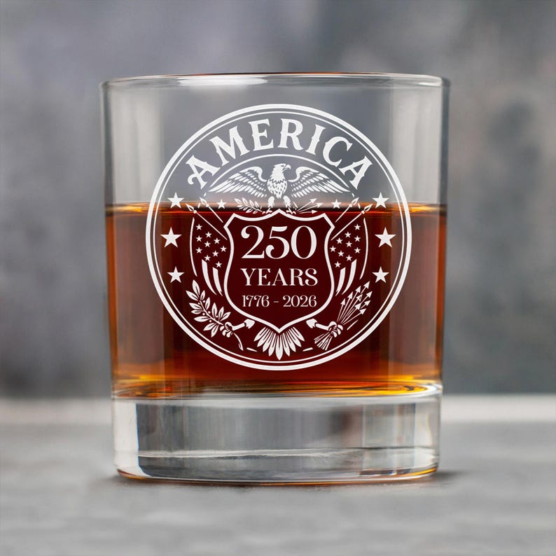 USA 250th Anniversary Whiskey Glass, Patriotic Eagle Rocks Glass Gift ...