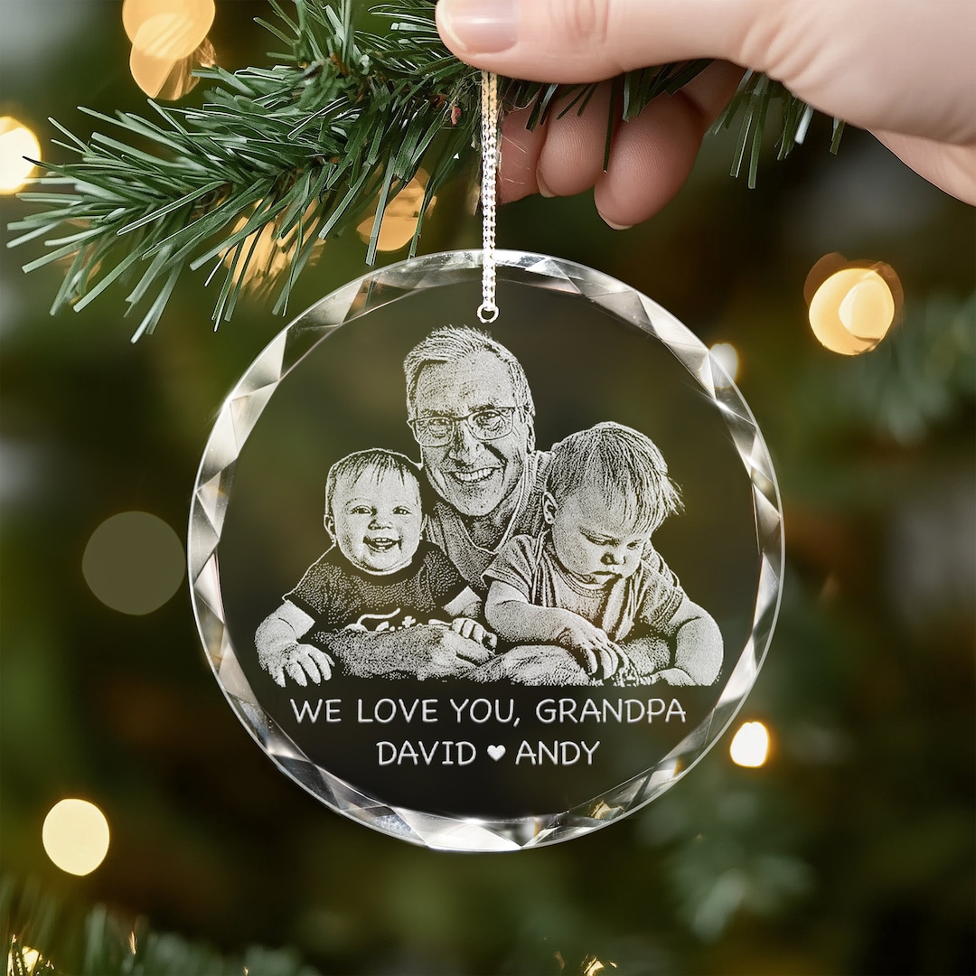 Custom Photo Crystal Glass Ornament - Personalized Engraved Christmas ...