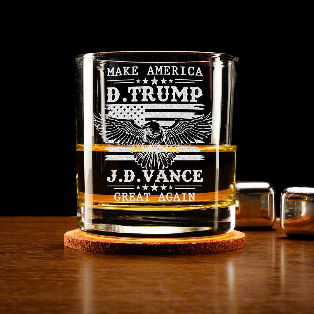 Trump Vance Engraved Whiskey Glass, 45 47 President Bourbon Glass, MAGA ...