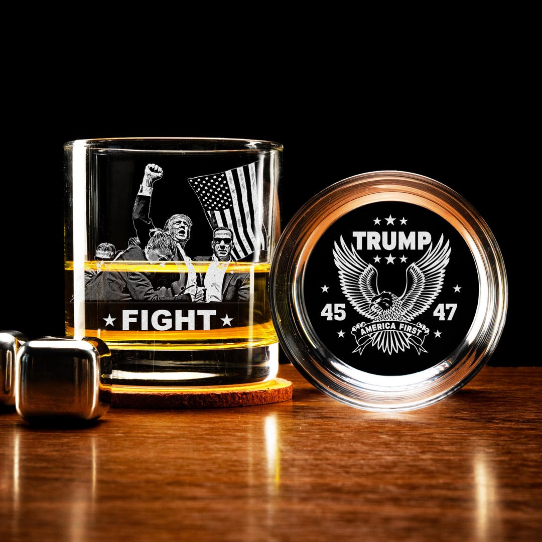 Engraved Trump Fight 45 47 Whiskey Glass - Trump 2024 Rock Glass ...
