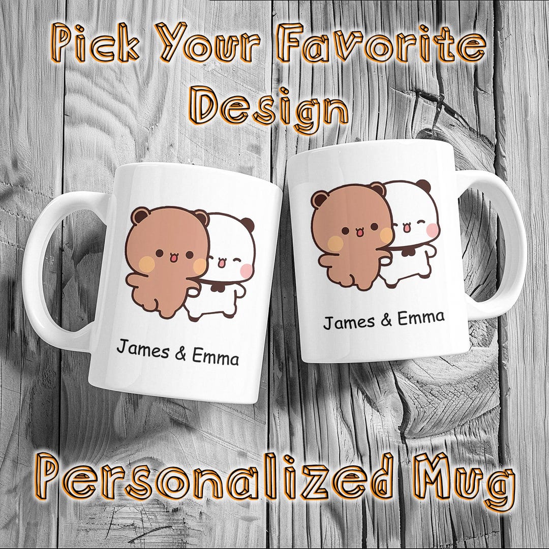Personalized Dudu and Bubu Mug, Gift for Lovers, Peach and Goma, Cute ...